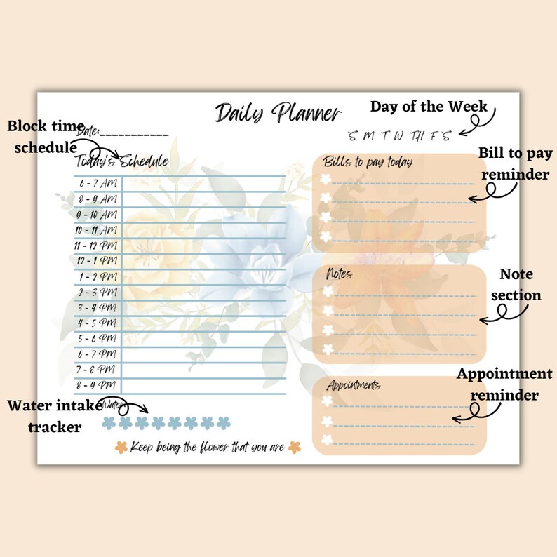 Daily Planner Printable, Time Block Schedule, Bill and Appointment ...