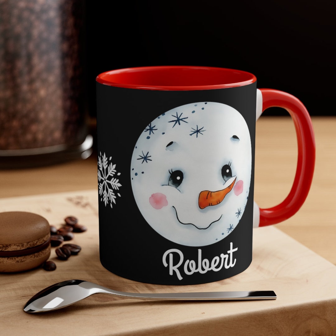 Personalized Snowman Christmas Mug, Snowman Face Holiday Mug, Snowman ...
