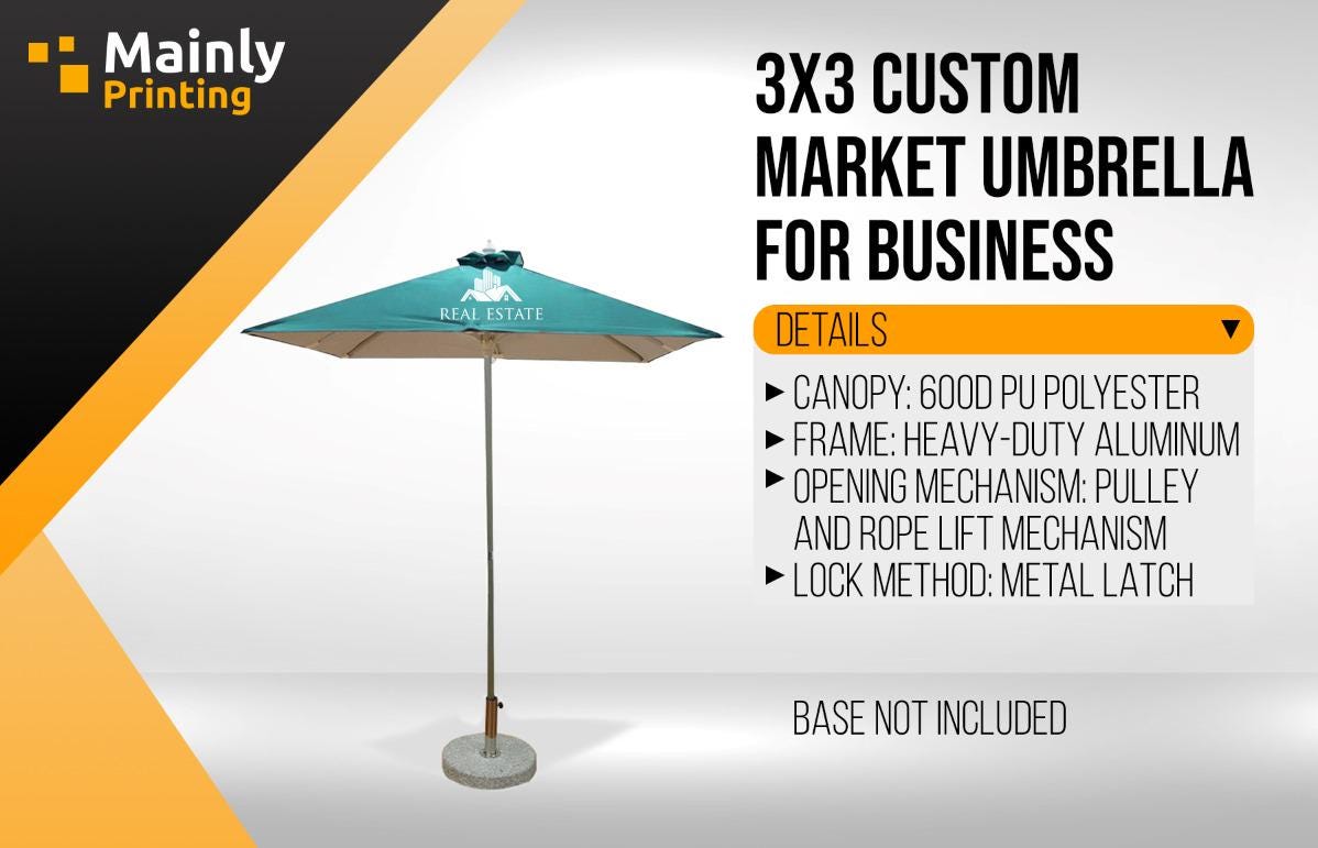 9.8 Ft Custom Square Umbrella Stand, Umbrella Print Business Branding ...