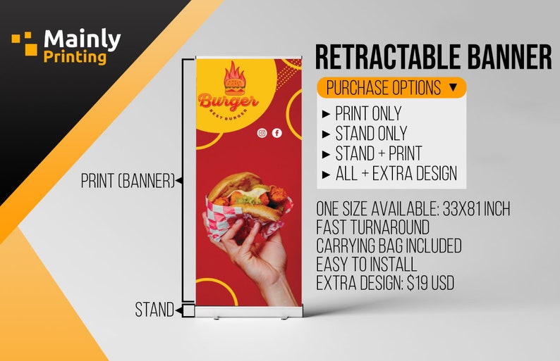 Custom Fast Food Retractable Banner, Business Sign, Ice Cream Banner ...