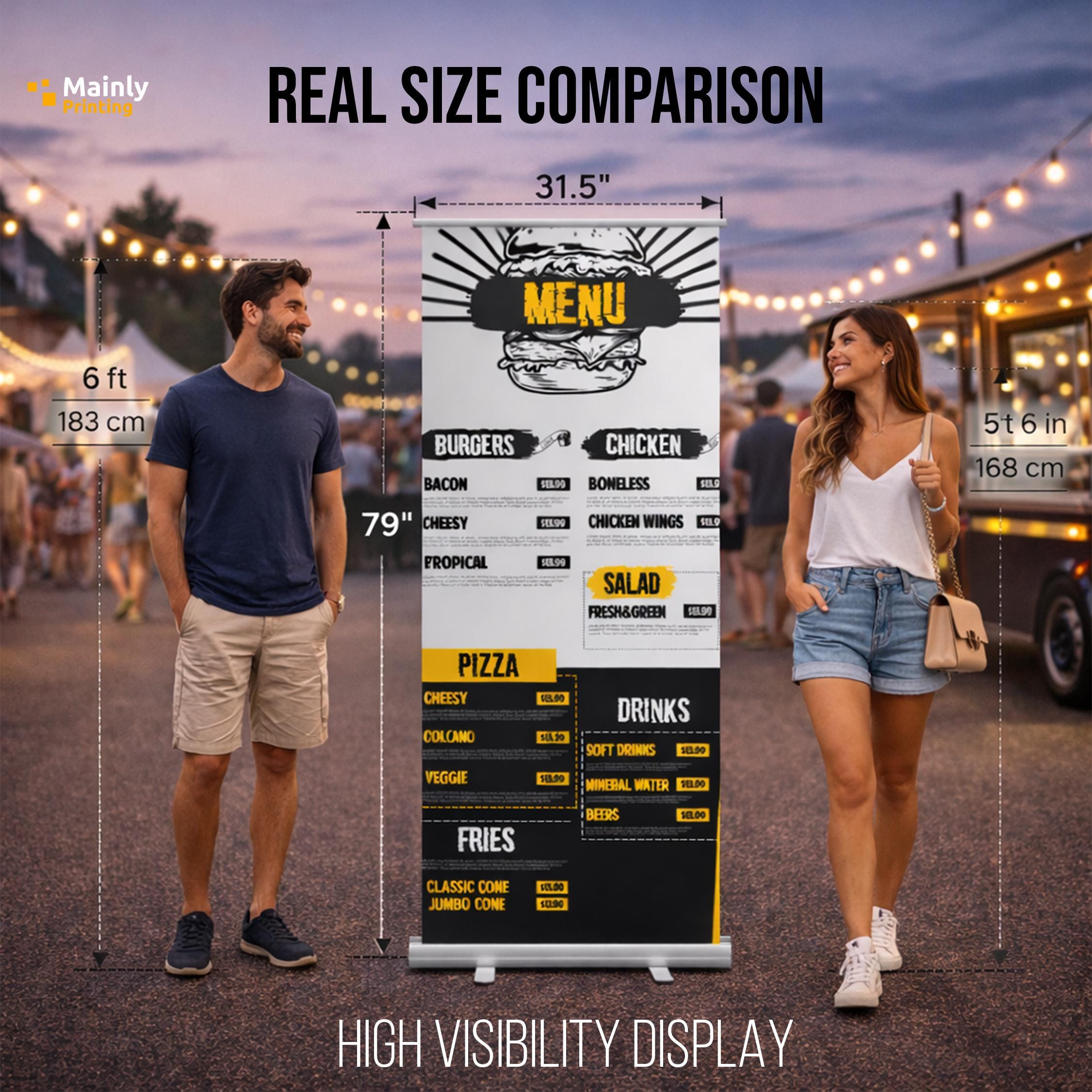 Food Truck Menu Banner 33x81 Retractable – Custom Roll up Menu Board ...