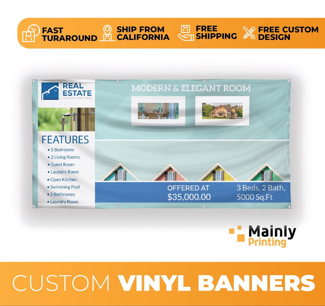 Real Estate Business Banner, Promotional Personalized Vinyl Banner ...
