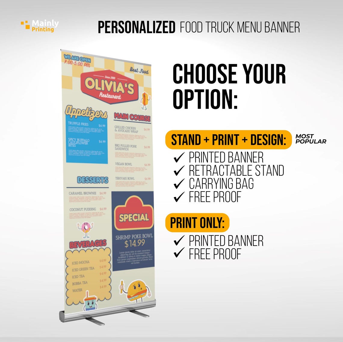 Food Truck Menu Banner 33x81 Retractable – Custom Roll up Menu Board ...