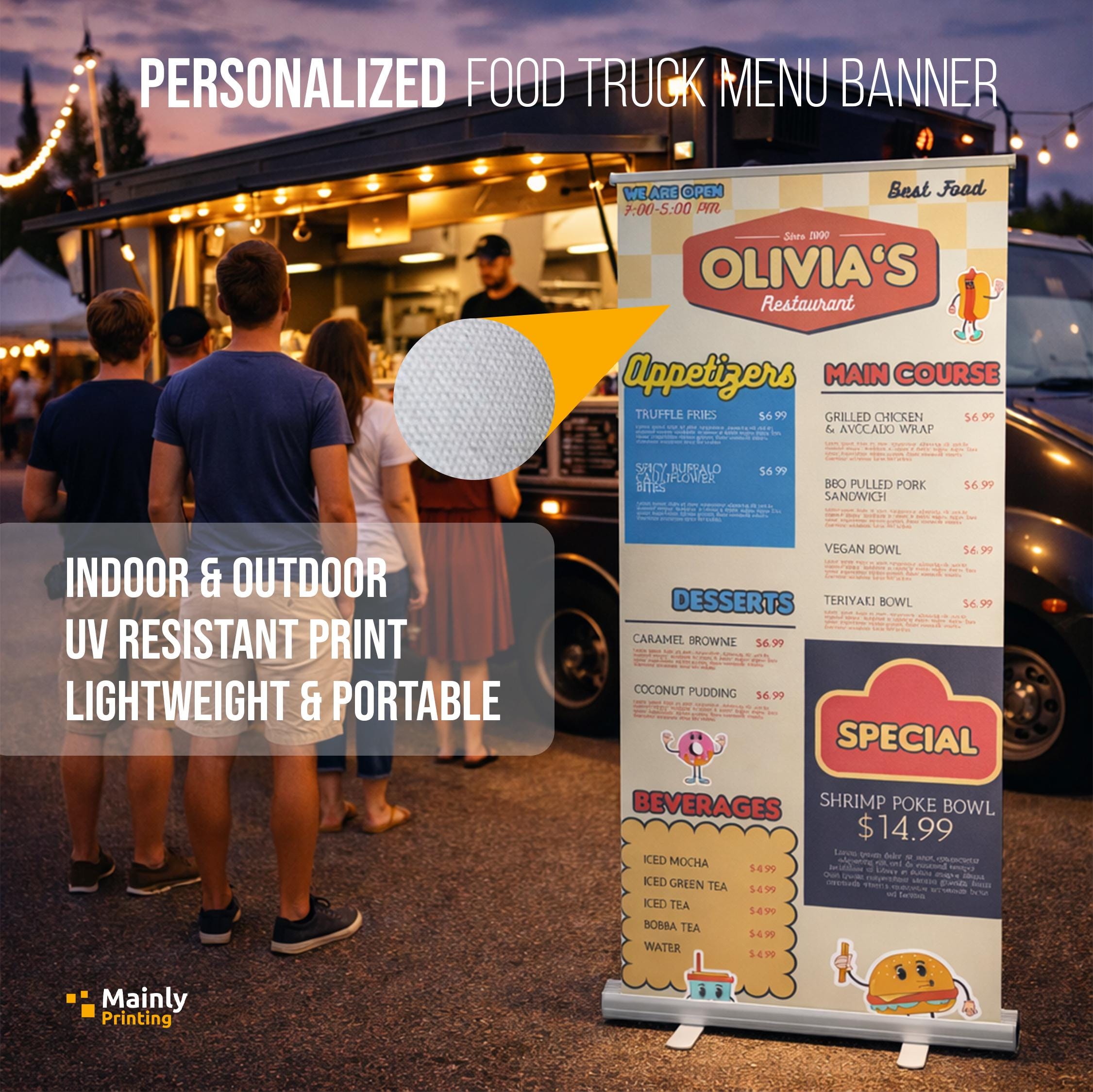 Food Truck Menu Banner 33x81 Retractable – Custom Roll up Menu Board ...