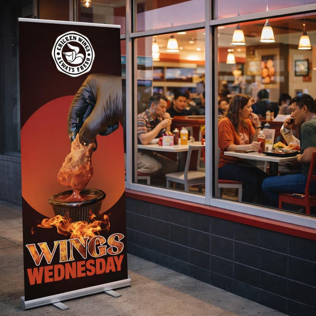 Retractable Wings & Beer Restaurant Banner, Fast Food Promotion, 33x81 ...