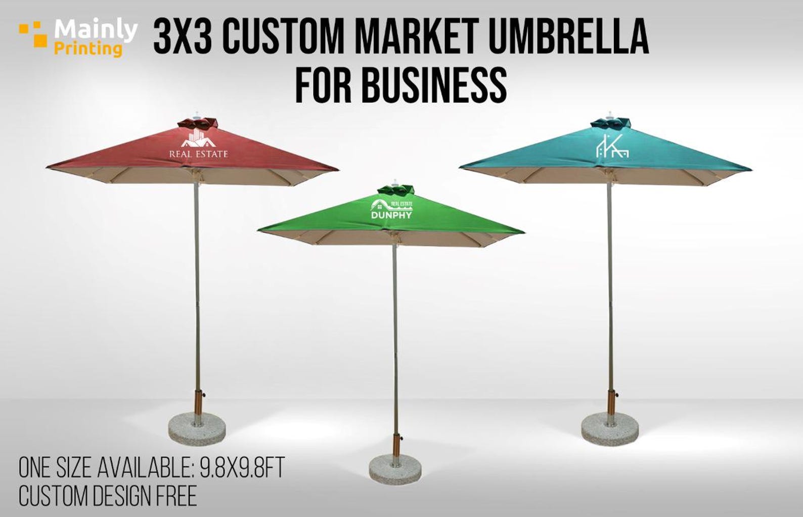 9.8 Ft Custom Square Umbrella Stand, Umbrella Print Business Branding ...