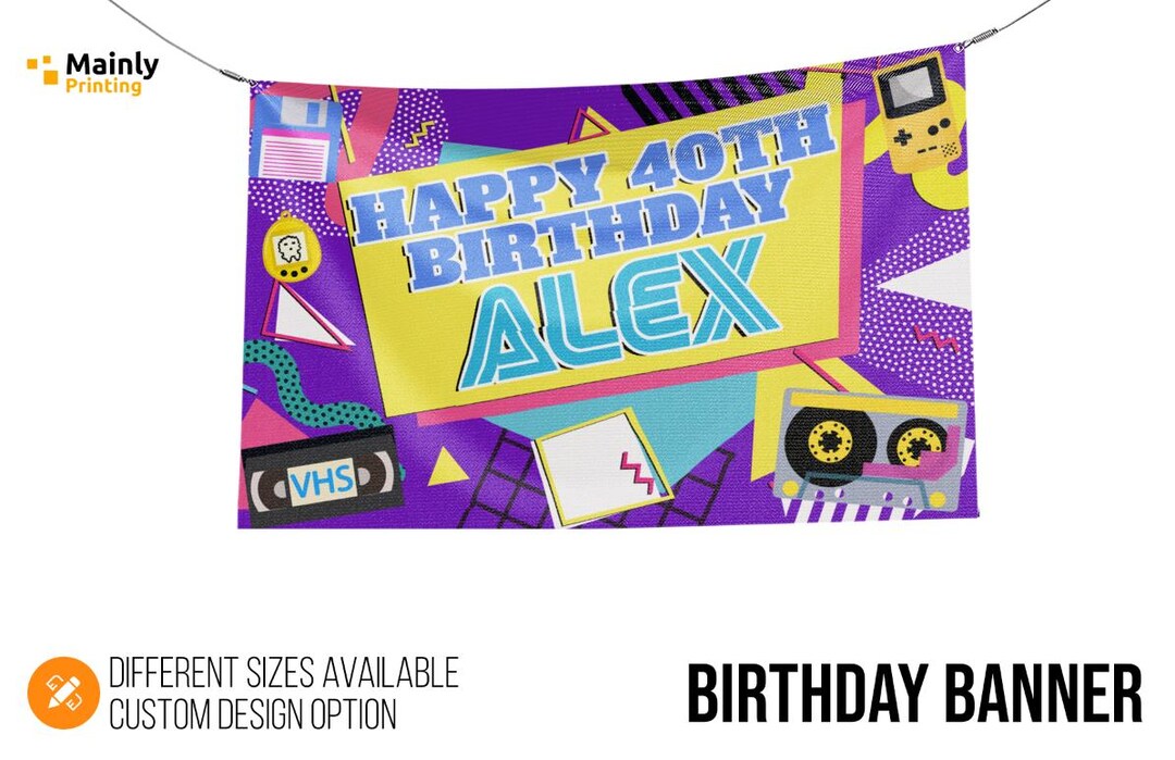 Super 90s Birthday Banner, Retro Party Backdrop, Personalized Name Sign ...