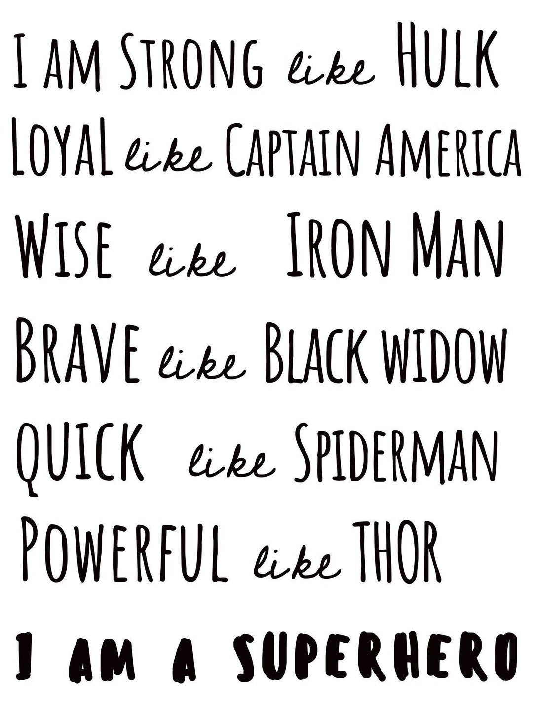 Set of 2, Avengers Themed Affirmations, Inspirational, Kids Room, Play ...