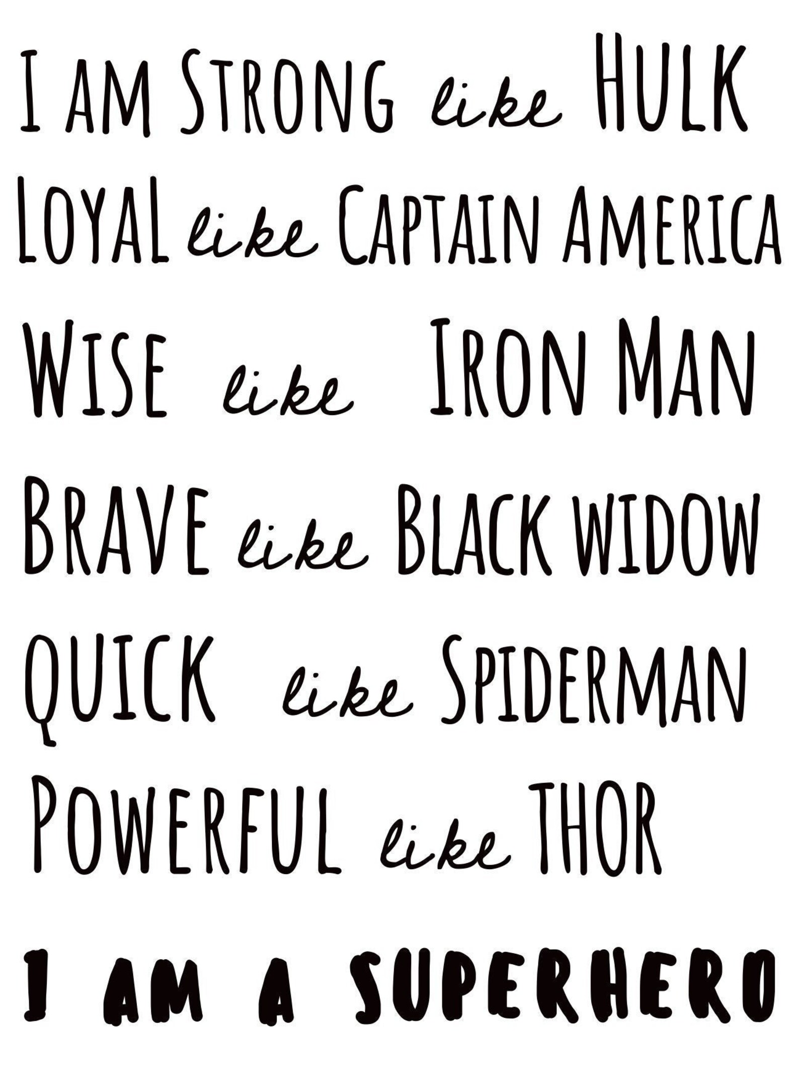 Set of 2, Avengers Themed Affirmations, Inspirational, Kids Room, Play ...