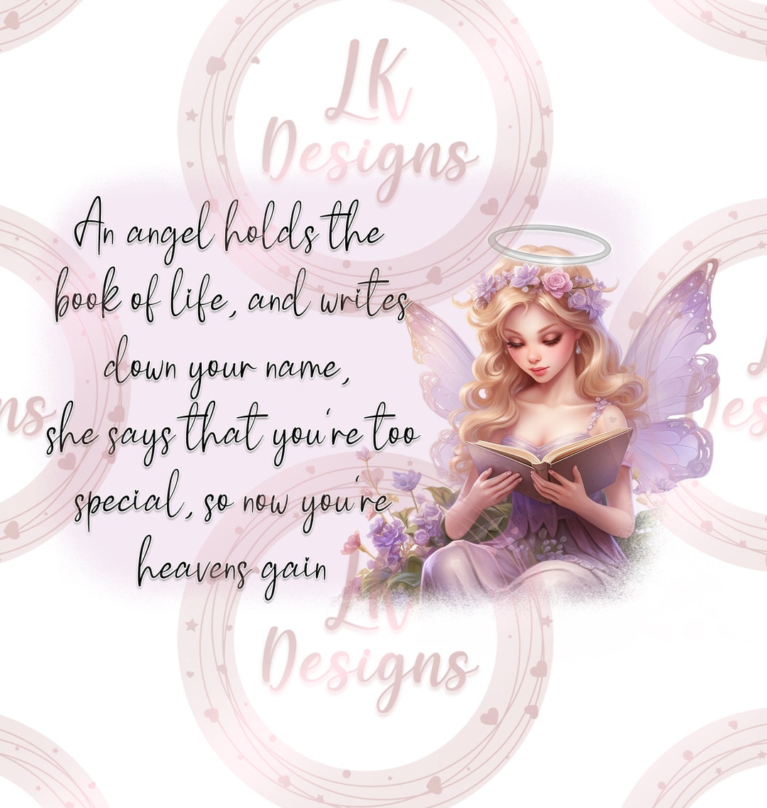 Angel in Book of Life Poem, Fixed Text - Png, Sublimation Design ...