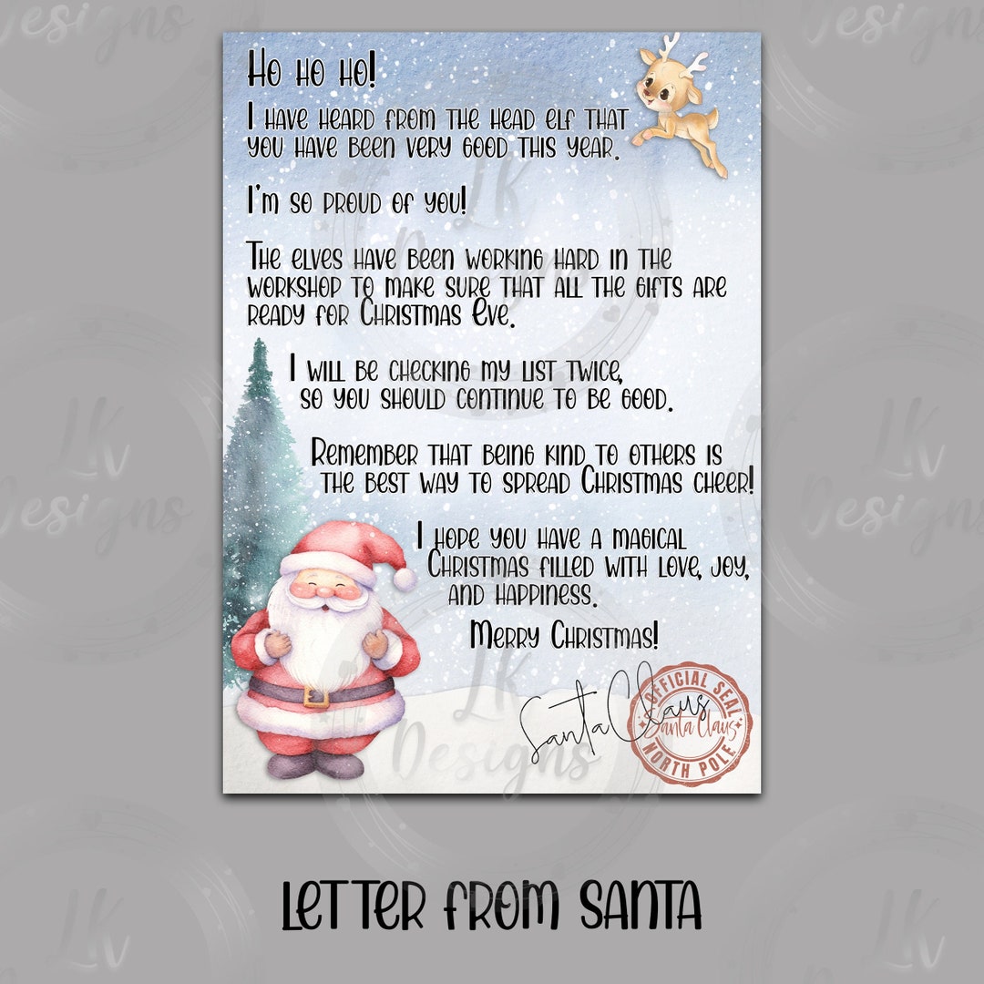 Letter From Santa Printable, Fixed Text Digital Download, Png, Instant ...
