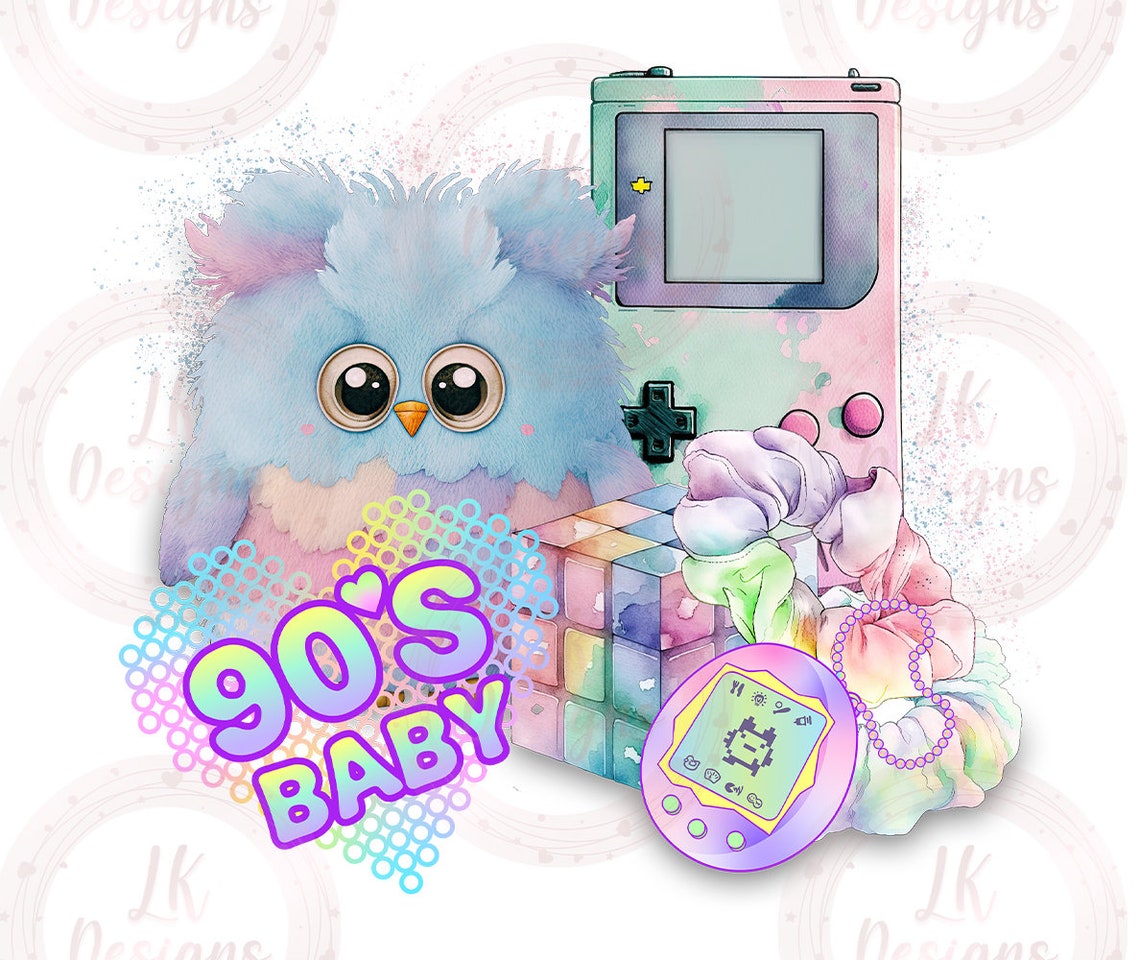 90's Baby, Retro, Furby, Game Boy, Rubix, Fixed Text PNG, Personalised ...