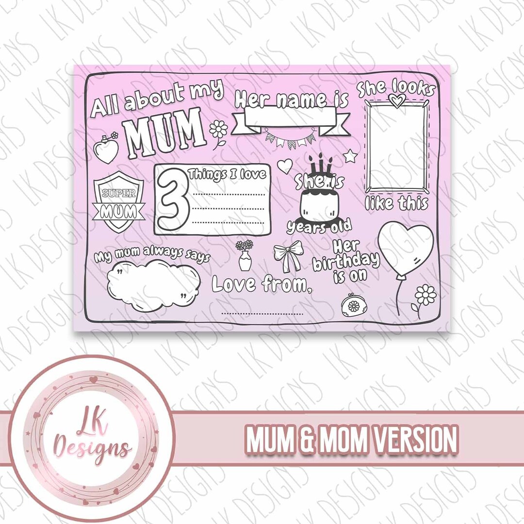 All About Mum & Mom Printable Fixed Text, PNG, Mothers Day Gift ...