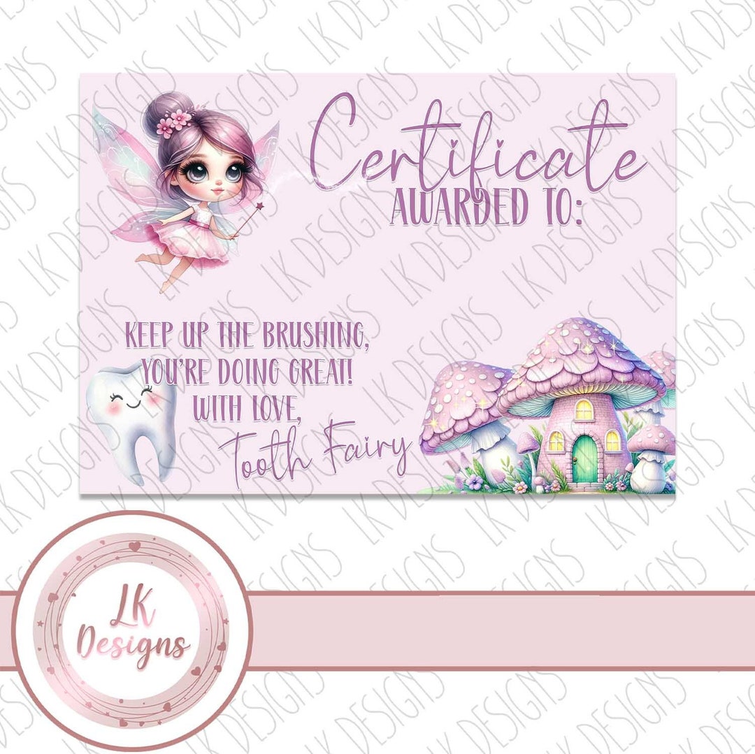 Tooth Fairy Certificate - Printable, Lost Tooth, Childrens / Baby ...
