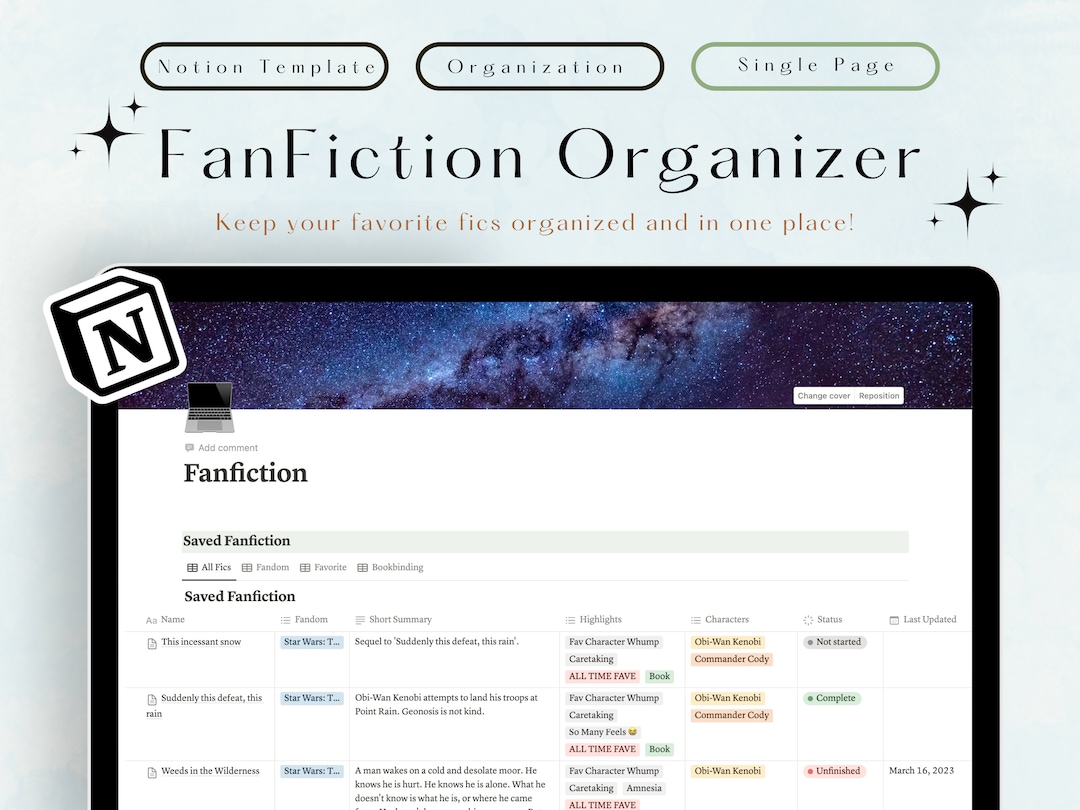 Fanfiction Organizer | Fanfiction Tracker | Notion Template | Notion ...