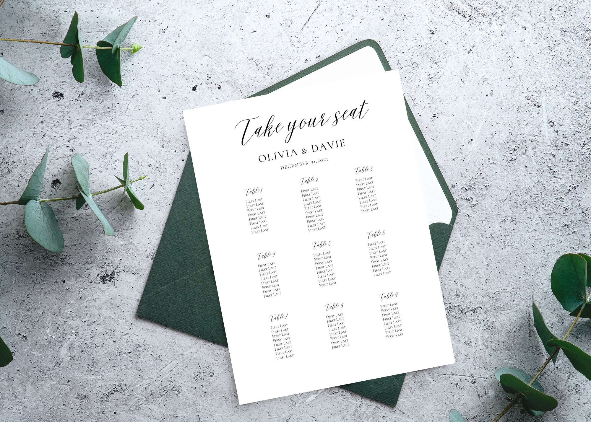 Minimalist Elegant Wedding Seating Chart Template, Instant Digital ...