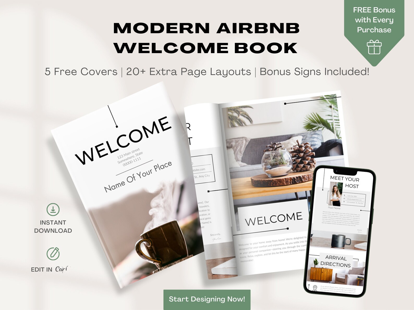 Airbnb Welcome Book Template Editable in Canva Minimalist Airbnb House ...