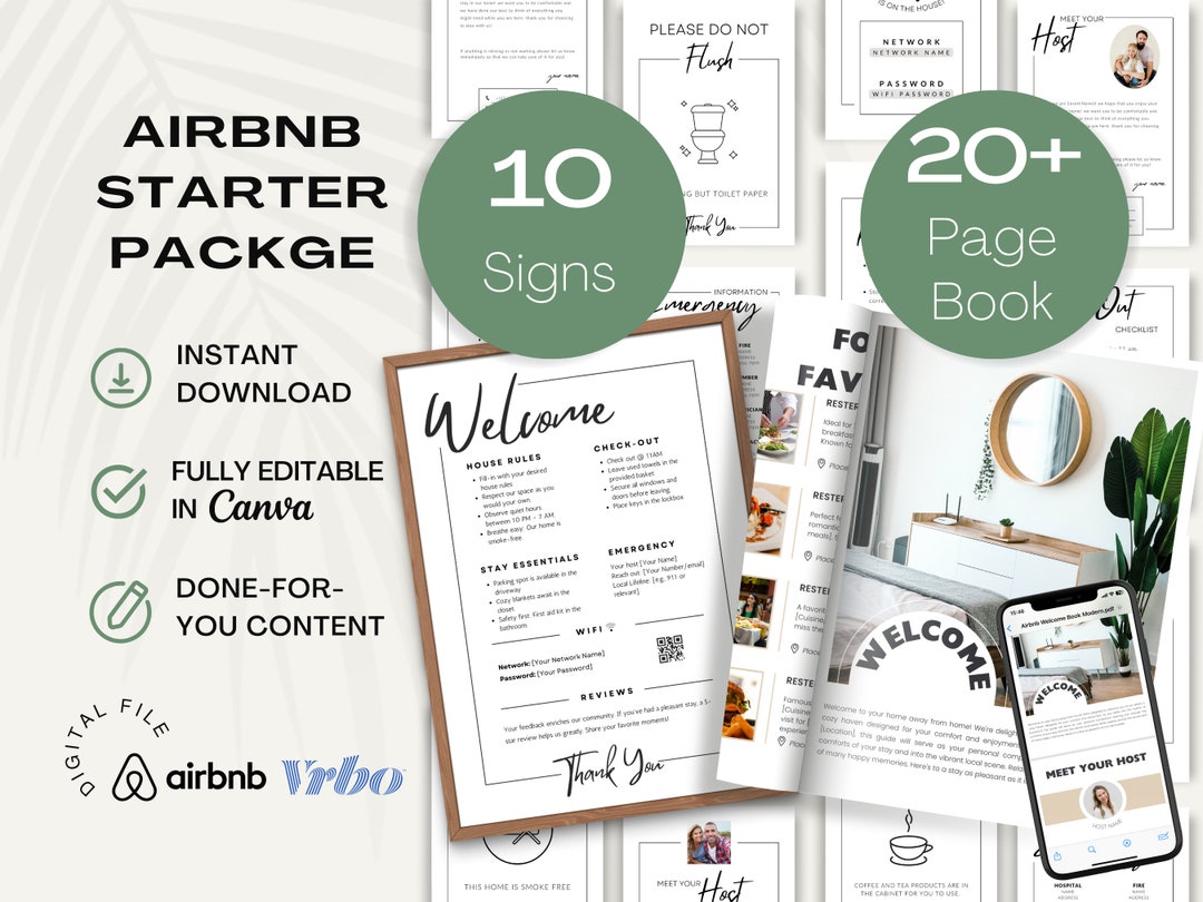 Airbnb Host Essentials Bundle Vrbo Welcome Package Editable Signs ...