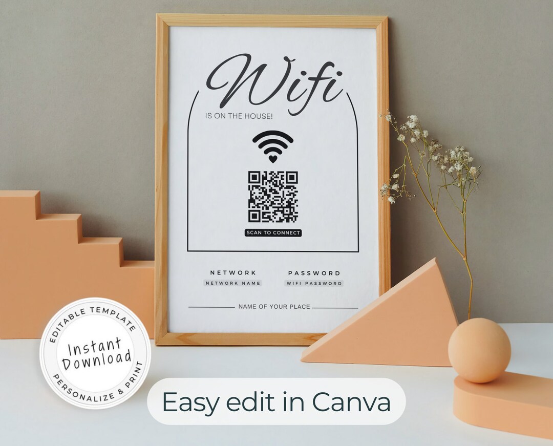 WIFI Password Qr Code SIGN Editable Digital Download Canva Template for ...