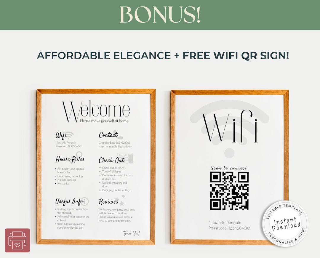AIRBNB Welcome SIGN in Canva Printable Templates, Editable Digital Wifi ...
