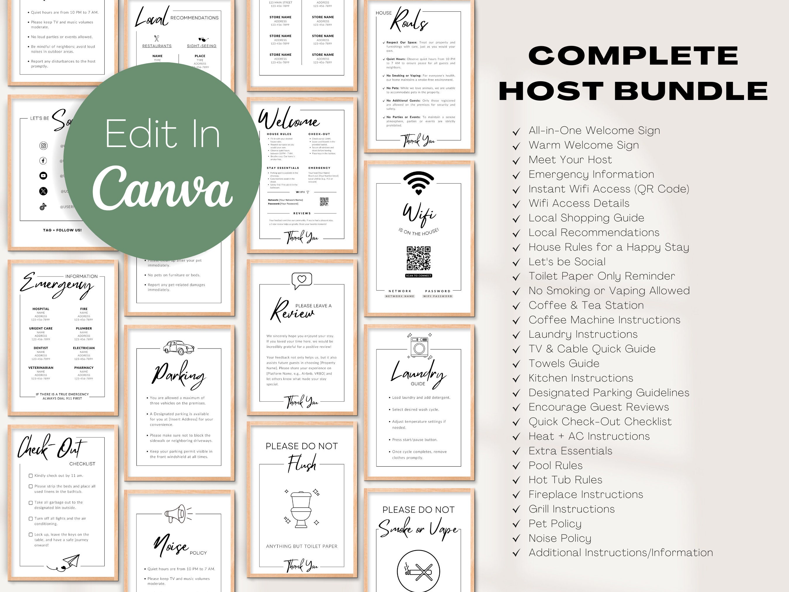 Airbnb Complete Host Bundle 30 Editable Signs in Canva A4, US Letter ...