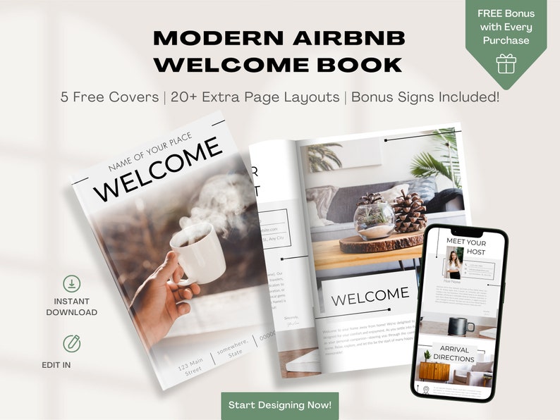 Minimalist Airbnb Welcome Book Template: Editable Canva Design, Instant ...