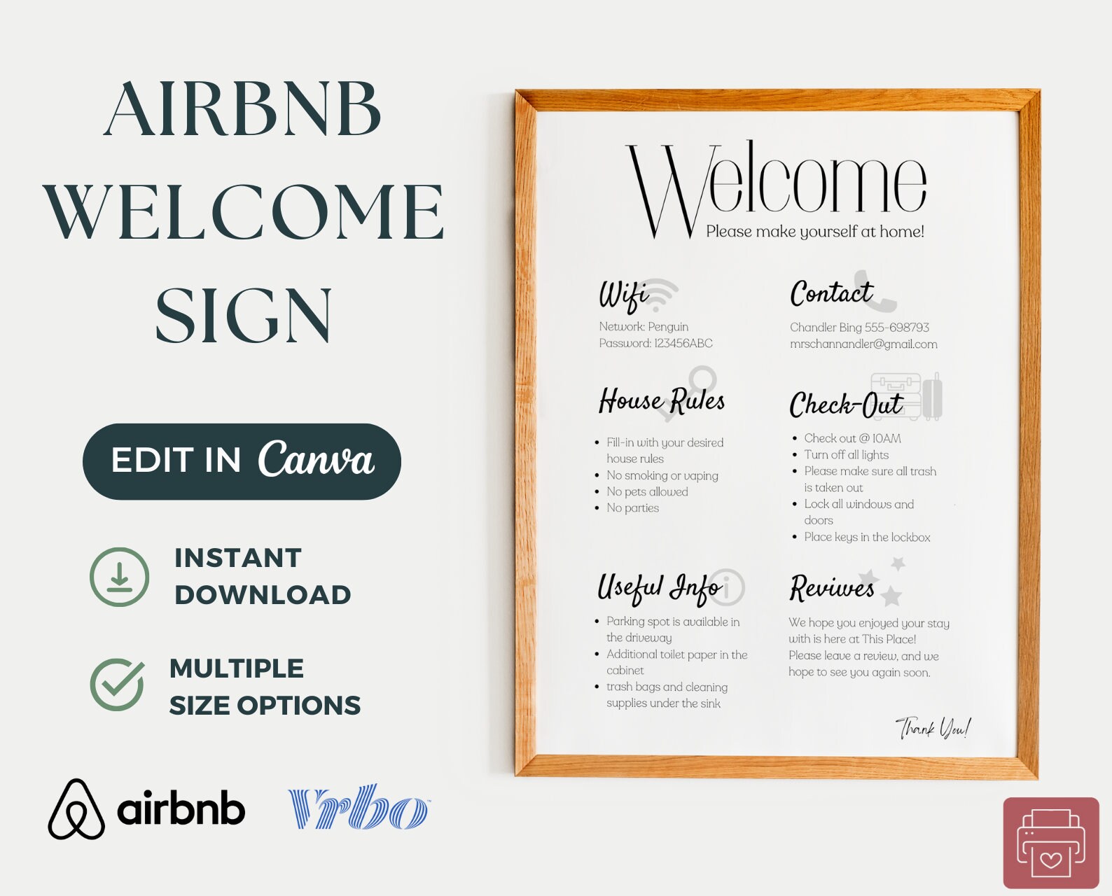 AIRBNB Welcome SIGN in Canva Printable Templates, Editable Digital Wifi ...