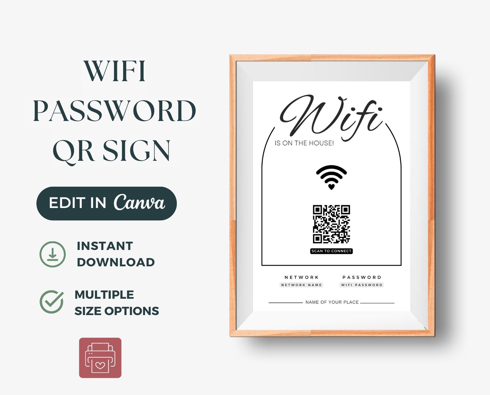 WIFI Password Qr Code SIGN Editable Digital Download Canva Template for ...