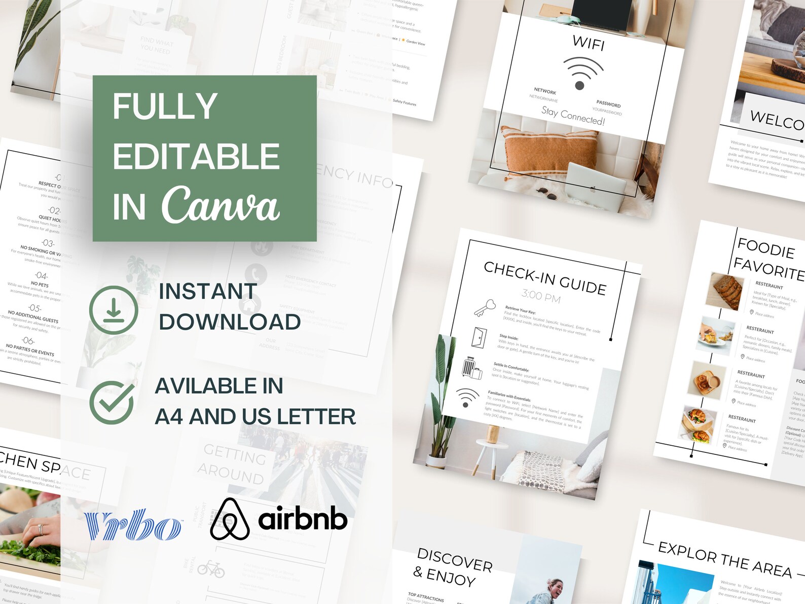 Airbnb Welcome Book Template Editable in Canva Minimalist Airbnb House ...