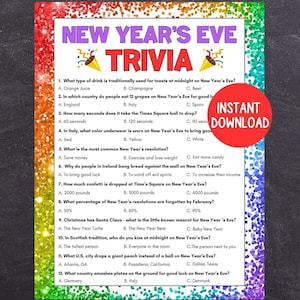 New Years Eve Trivia Game, Printable New Years Party Game, Easy New Years Eve Game for Adults - Etsy
