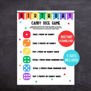 Birthday Candy Dice Game, Printable Birthday Party Game, Fun Birthday ...