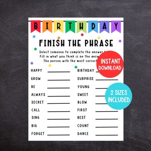 Birthday Game, Printable Birthday Game, Easy Birthday Game for Kids and ...