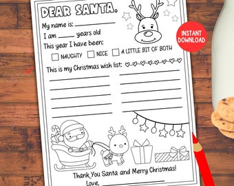 Letter to Santa Coloring Page, Printable Dear Santa Letter, Christmas ...