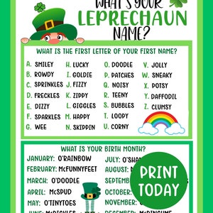 Leprechaun Name Game, What's Your Leprechaun Name, St. Patricks Day Fun ...