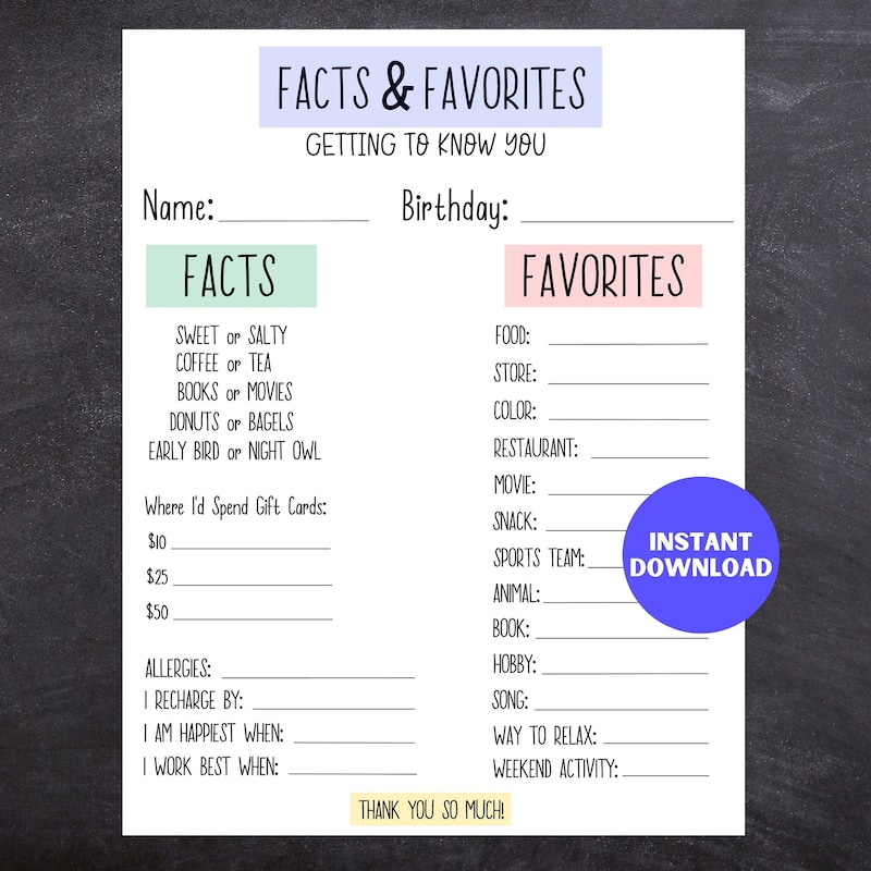 Get to Know Me Employee - Etsy