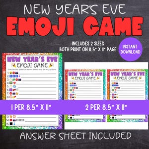 New Years Eve Emoji Game, Printable New Years Eve Party Game, Easy New ...