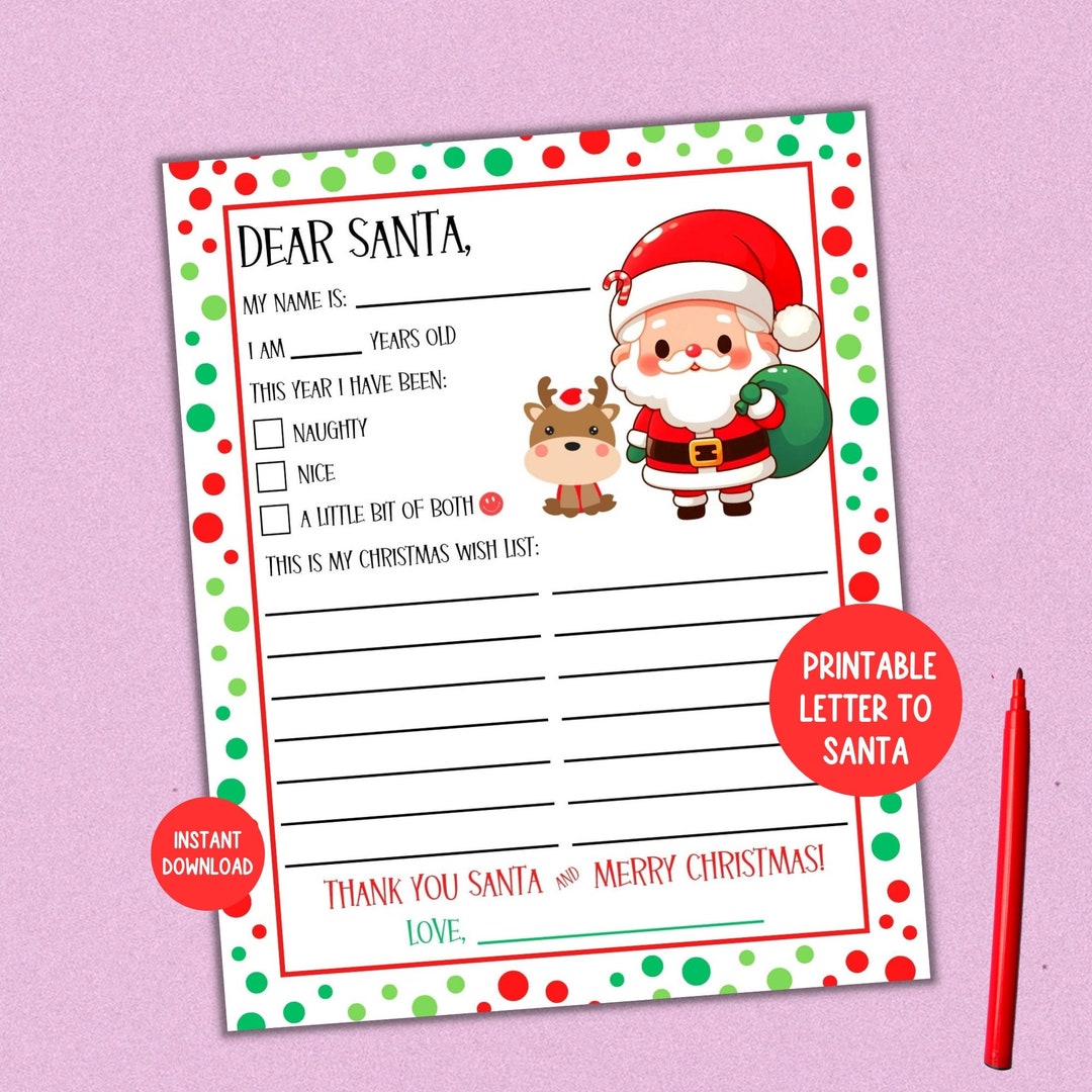 Printable Letter to Santa, Christmas Wish List, Dear Santa Letter for ...