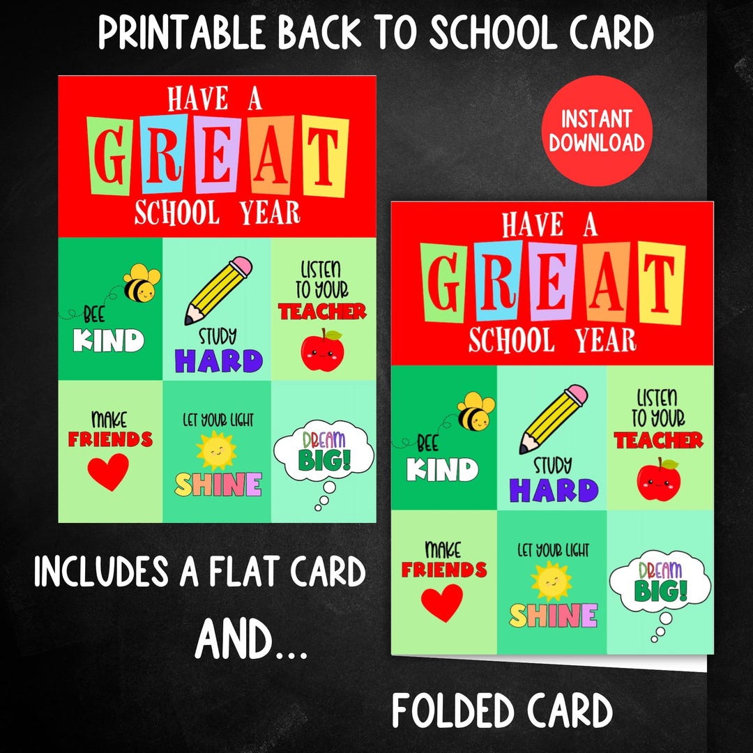 Printable Back to School Card, Teacher Card, 1st Day of School Card ...