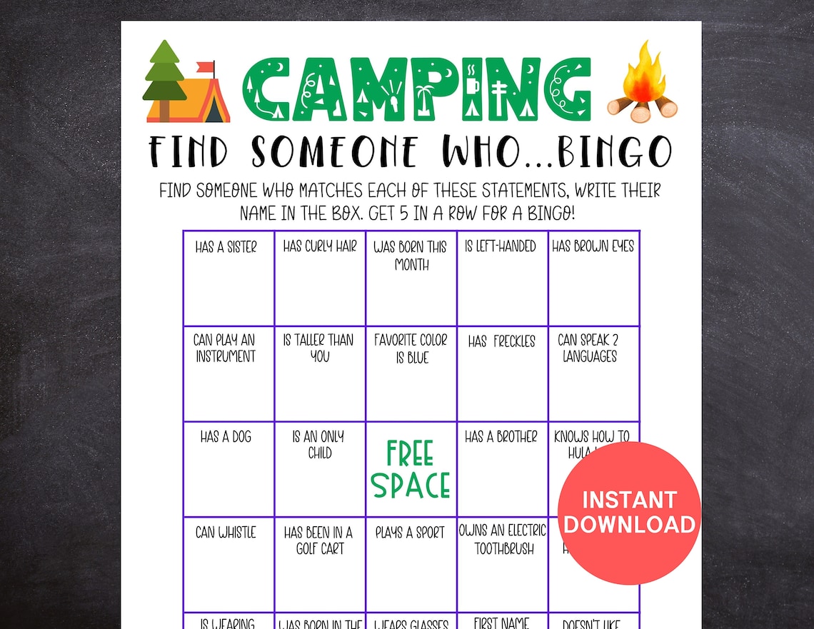 Camping Game, Human Bingo Game, Find Someone Who Game, Get to Know You ...