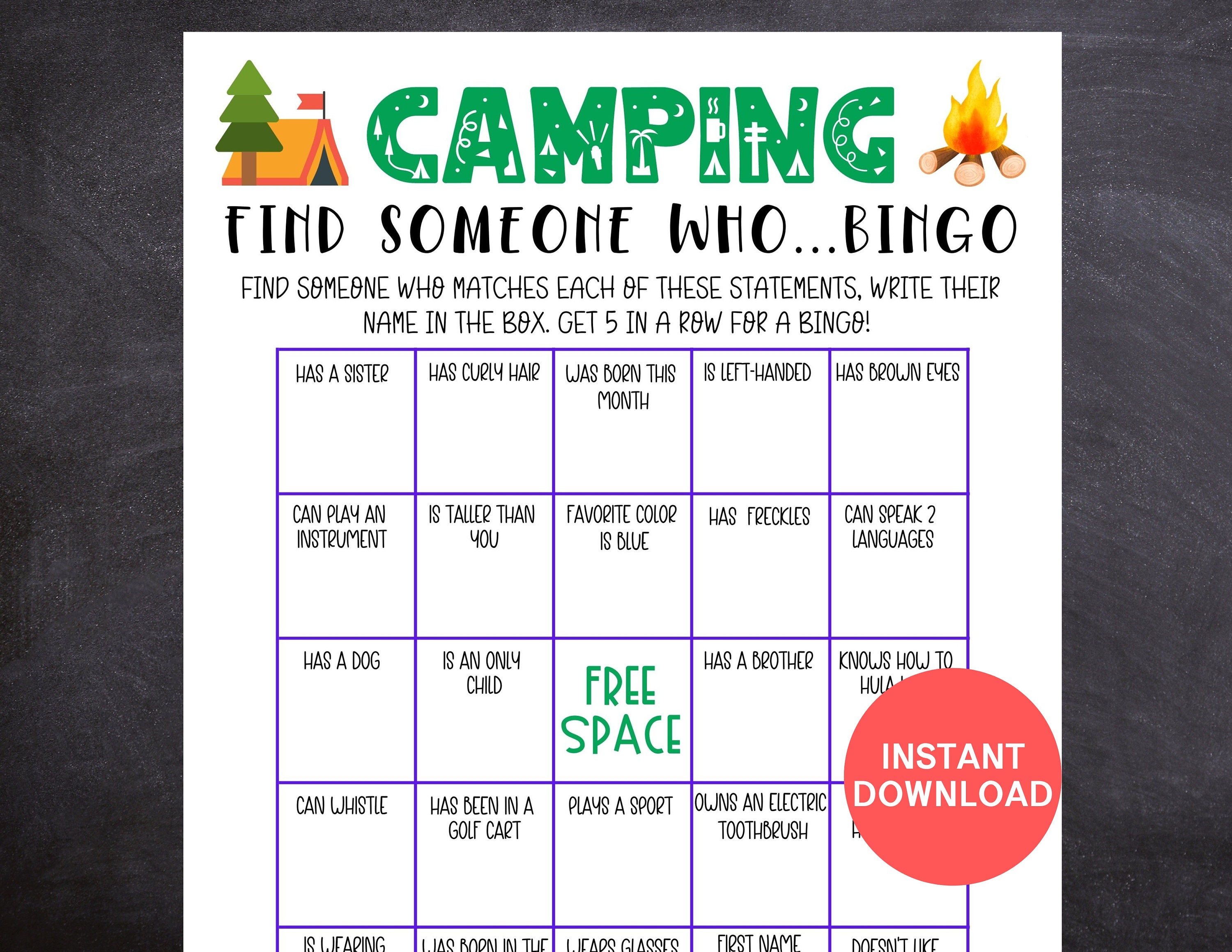 Camping Game, Human Bingo Game, Find Someone Who Game, Get to Know You ...