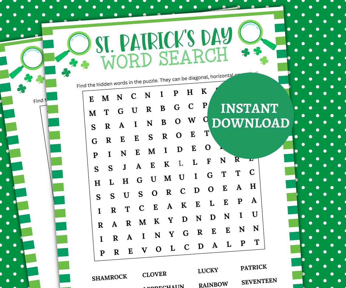 St. Patrick's Day Word Search Game, St. Patrick's Day Printable Game ...