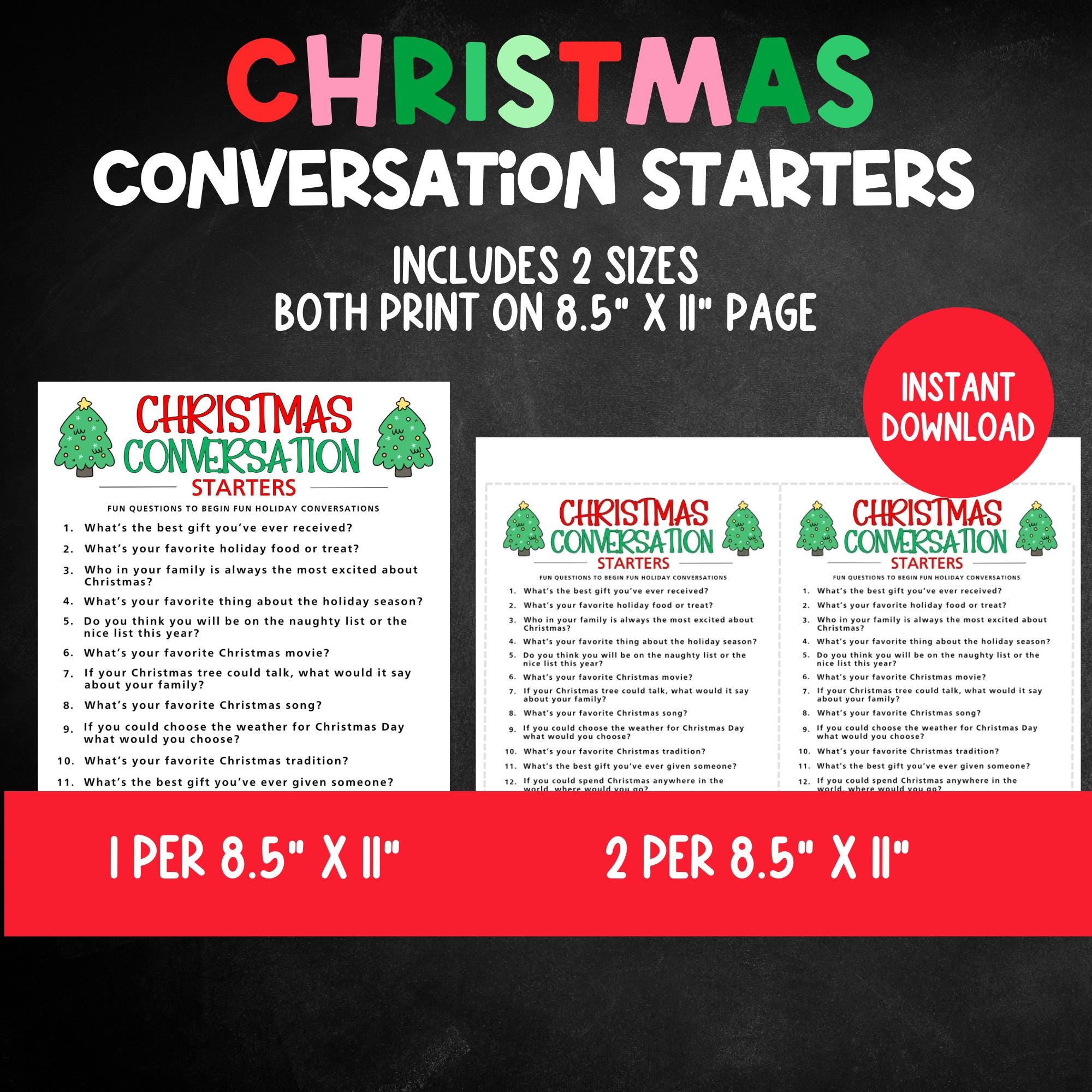 Christmas Conversation Starters, Printable Holiday Icebreaker for Kids ...