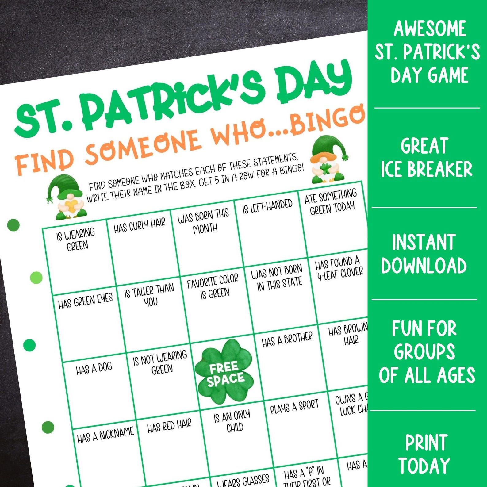 St. Patrick's Day Find Someone Bingo Game, Printable Human Bingo, St ...