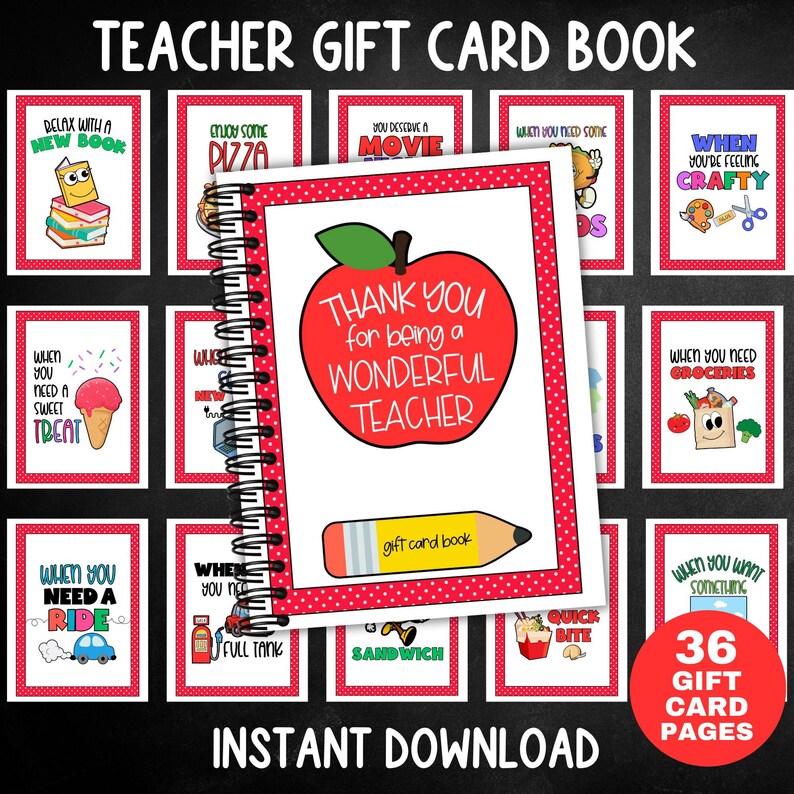 Teacher Gift Card Book, Printable Teacher Appreciation Gift, Teacher ...