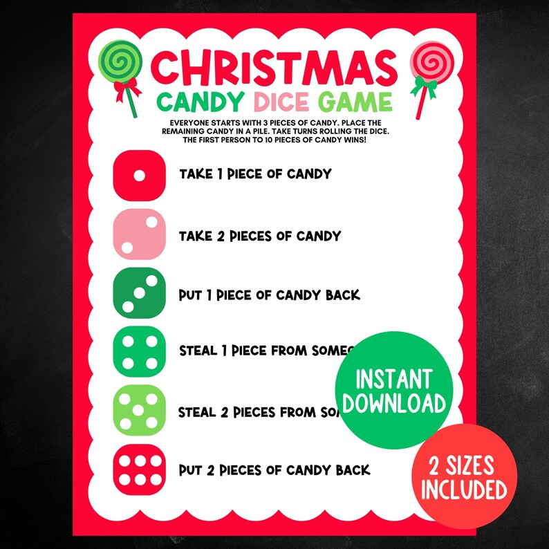 Christmas Candy Dice Game, Printable Holiday Game, Christmas Classroom ...