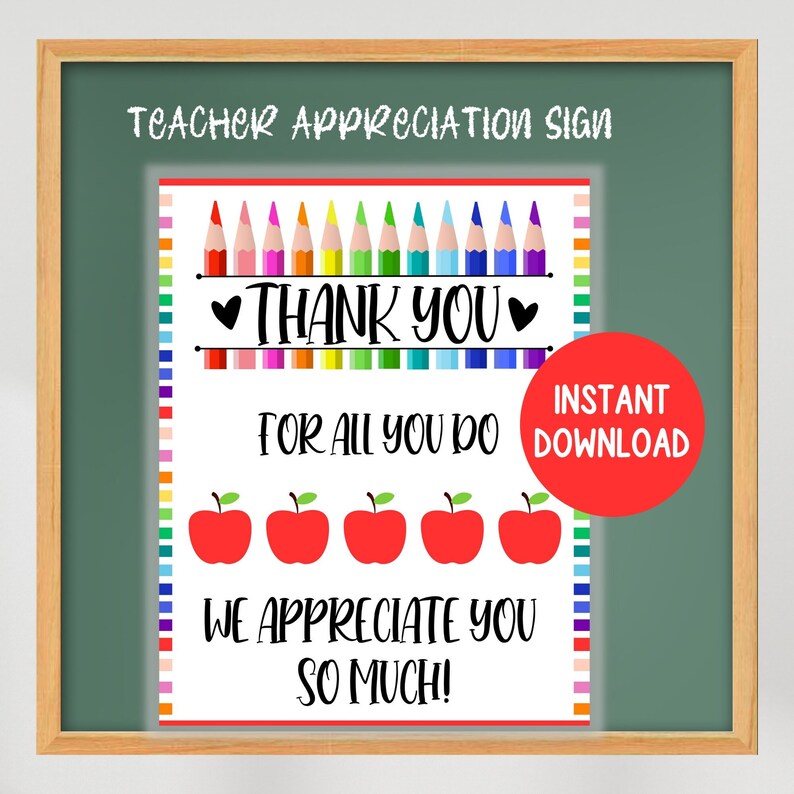 Thank You Teacher Poster, Teacher Appreciation Sign, Printable Thank ...