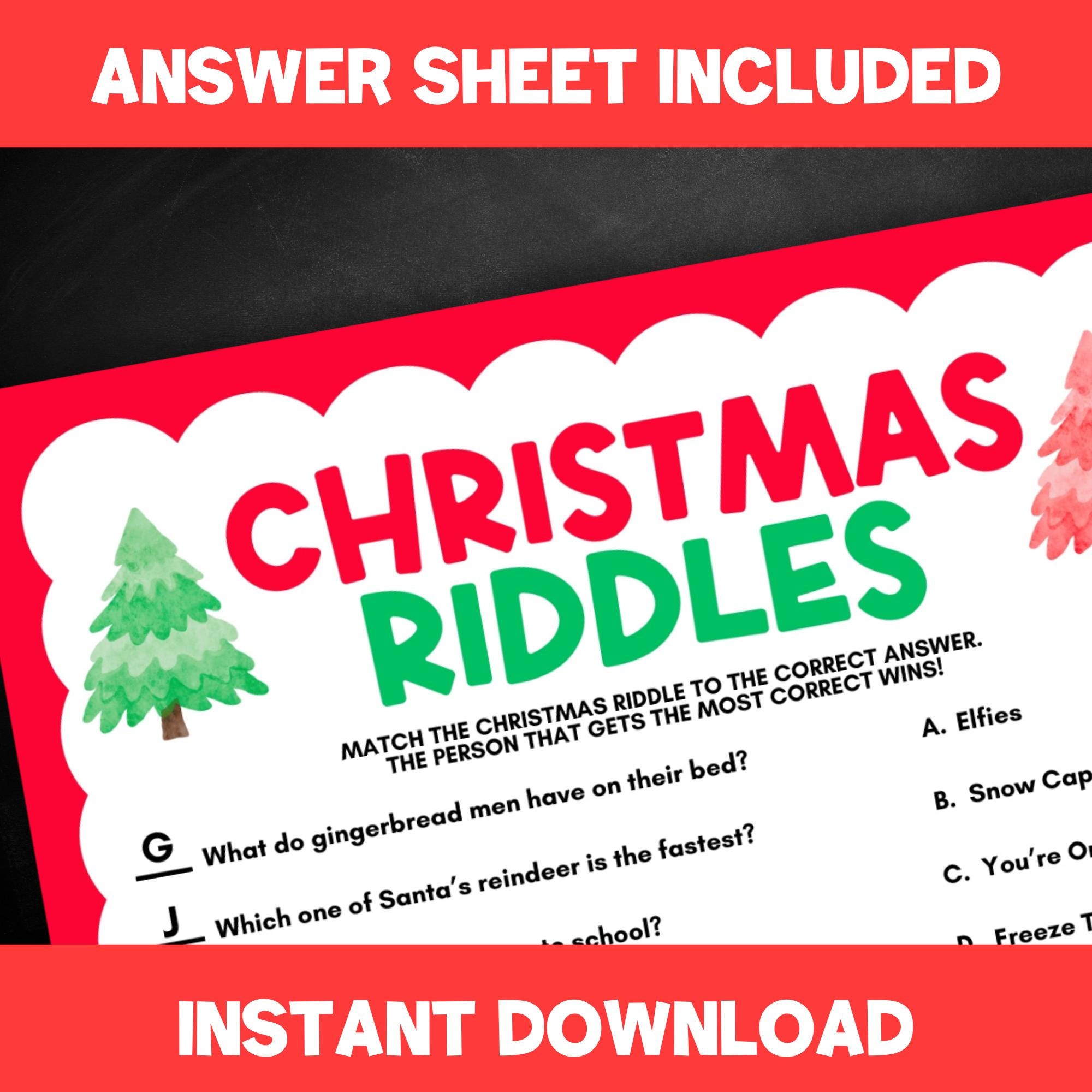 Christmas Riddle Game, Printable Christmas Party Game, Easy Christmas ...