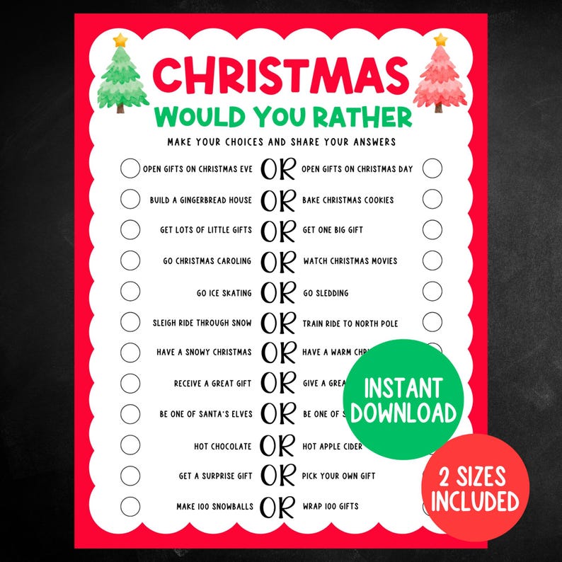 Christmas Icebreaker Game, Printable Would You Rather Game, Christmas ...