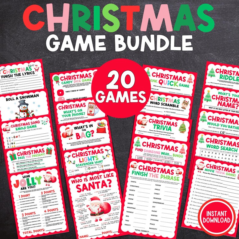 Christmas Game Bundle, Printable Christmas Party Games, Holiday Group ...