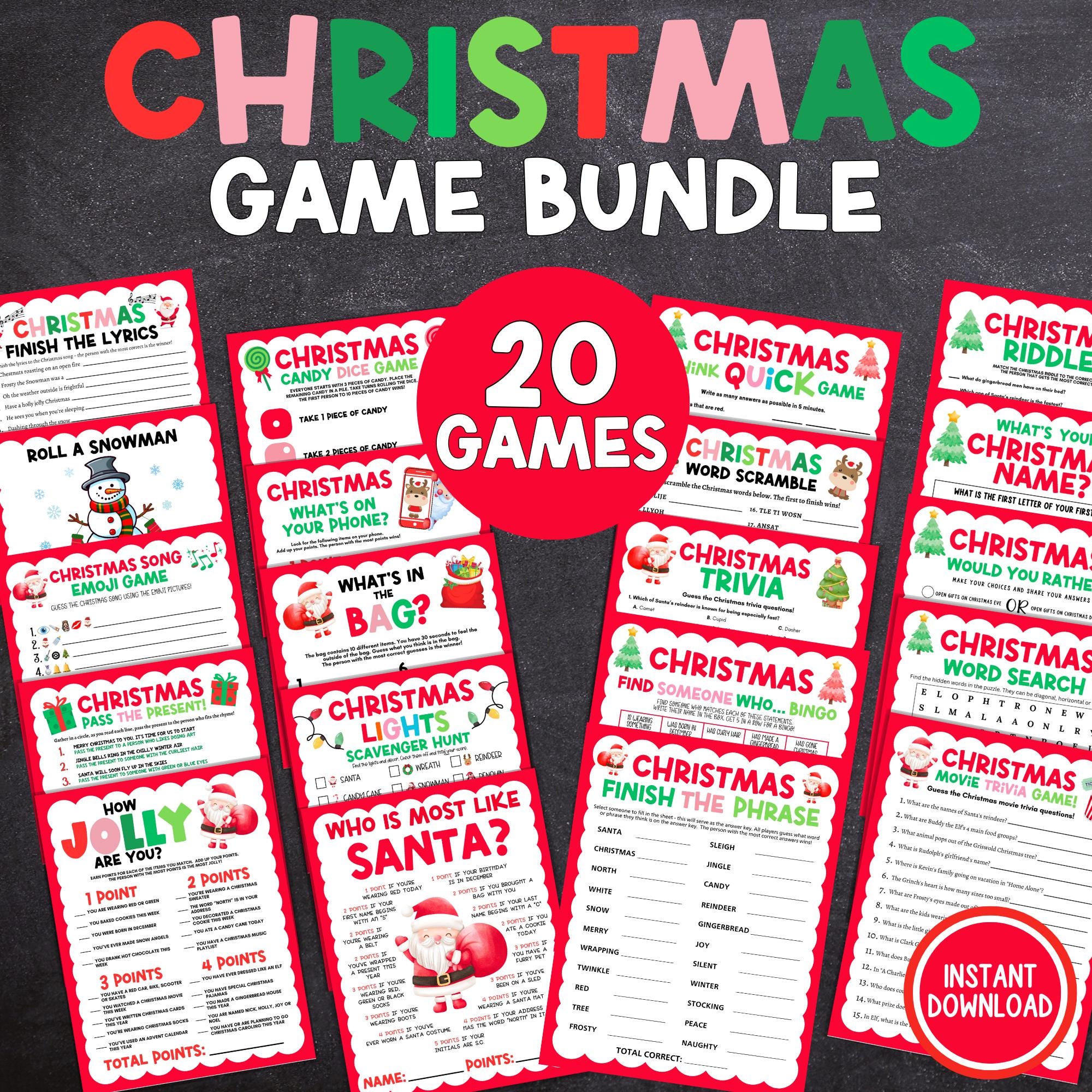 Christmas Game Bundle, Printable Christmas Party Games, Holiday Group ...